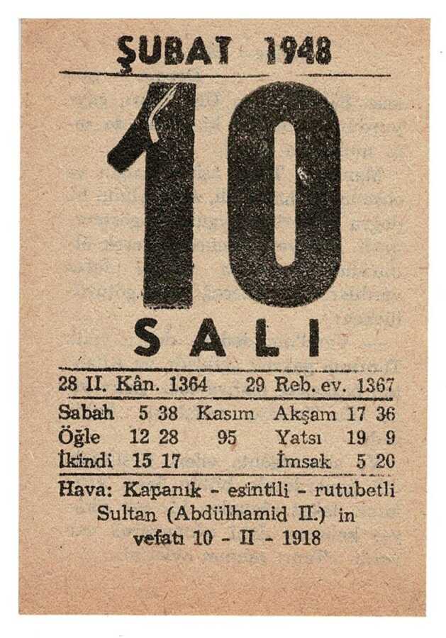 10 Şubat 1948 Takvim Yaprağı EFM916 1941 - 1950 Gökçekoleksiyon
