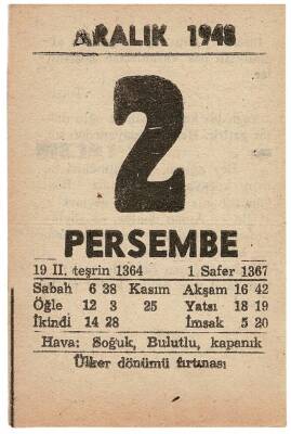 2 Aralık 1948 Takvim Yaprağı EFM826 1941 - 1950