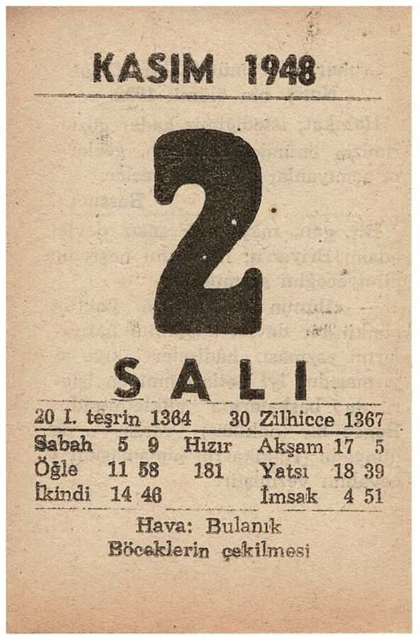 2 Kasım 1948 Takvim Yaprağı EFM836 1941 - 1950 Gökçekoleksiyon