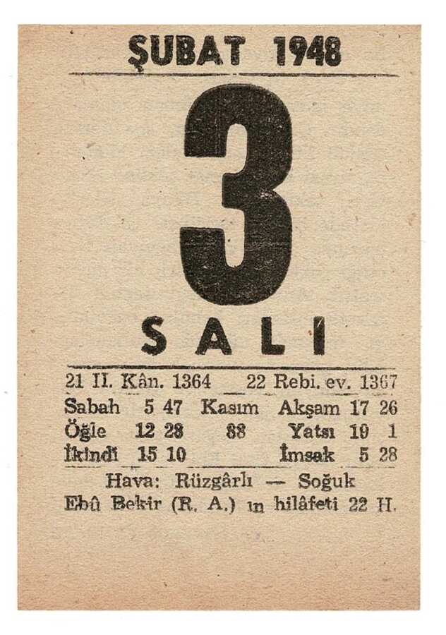 3 Şubat 1948 Takvim Yaprağı EFM923 1941 - 1950 Gökçekoleksiyon