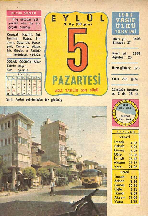 5 Eylül 1983 Takvim Yaprağı - Doğum Günü Hediyesi EFM(N)10025 Eylül