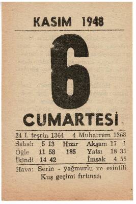 6 Kasım 1948 Takvim Yaprağı EFM832 1941 - 1950