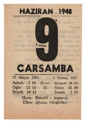 9 Haziran 1948 Takvim Yaprağı EFM879 1941 - 1950