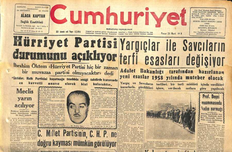 Cumhuriyet Gazetesi 23 Mart 1958 - Prodüktör Mike Todd Bir Uçak ...