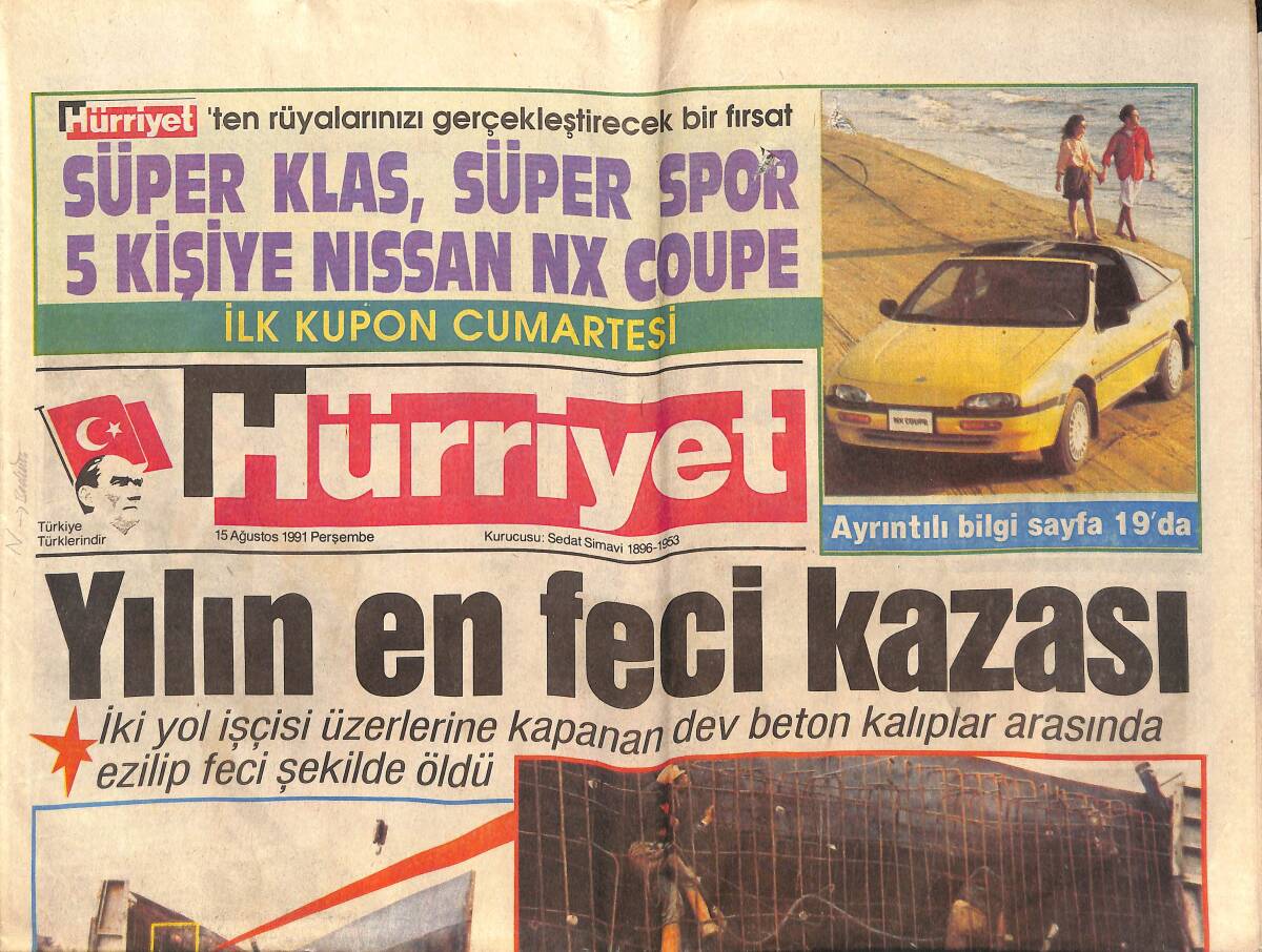Hürriyet Gazetesi 15 Ağustos 1991 - Yılın En Feci Trafik Kazası ...