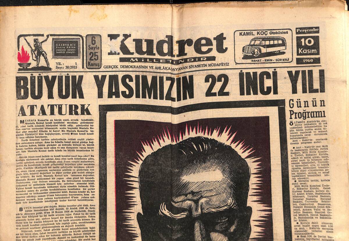 Kudret Gazetesi 10 Kasım 1960 - Büyük Yasımızın 22. Yılı - Sovyet Rusya ...