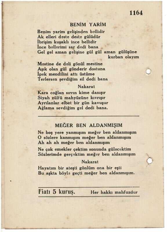 Sadeddin Kaynak - Meğer Ben Aldanmışım Nota Kitapçığı EFM1975 Müzik ...