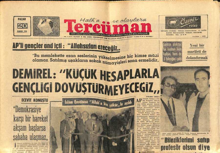 Tercüman Gazetesi 20 Kasım 1966 Koçyiğitlerin Malına Mülküne Haciz