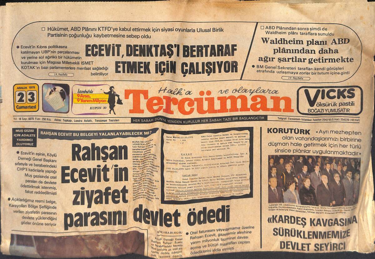 Tercüman Gazetesi 23 Aralık 1978 - Ecevit Finlandiya'dan Ayrıldı ...
