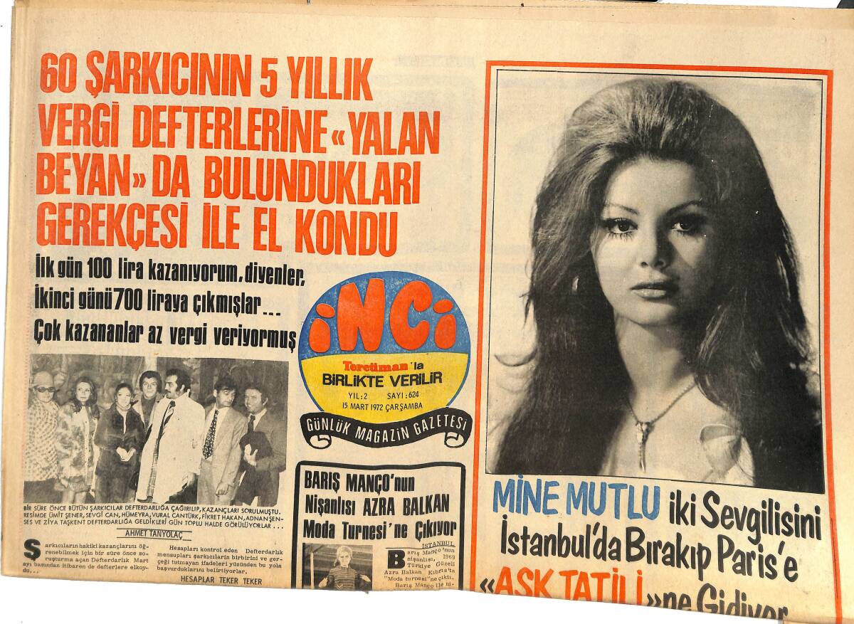 Tercüman Gazetesi İnci Eki 15 Mart 1972 - Mine Mutlu İki Sevgilisini ...